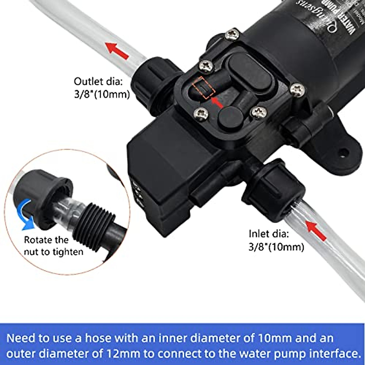 DC 12V Fresh Water Pump 60W Spray Pump, with Speed Switch Filter Pressure Switch 4.5L/min 1.2GPM 100PSI, Suitable for Car Wash/Sprayer/Garden Irrigation/Home Water Supply/Camper