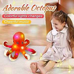 Glow Guards Musical Light up Octopus Stuffed Ocean Life LED Soft Plush Toy with Night Lights Lullaby Glow in The Dark Christmas Birthday Gifts for Toddler Kids