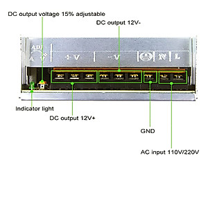 MTYTOT 12V 30A DC Universal Regulated Switching Power Supply 110-240 Volt AC to DC 360w Transformer Adapter Driver for 3D Printer, CCTV, Radio, LED Strip Lights,Computer Project