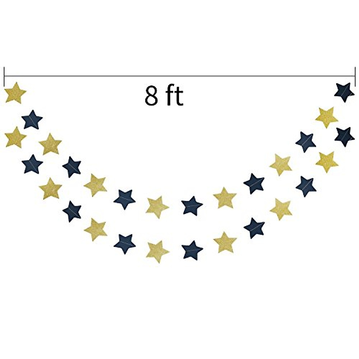 Furuix Outer Space Decorations Birthday Party Decorations 2pcs Navy Blue Glitter Gold Paper Star Garlands Star String for Baby Shower Decorations