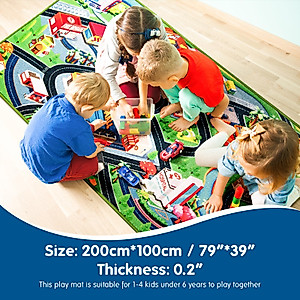 Booooom Jackson Kids Car Rug Play Mat for Toy Cars,39X79 inch Kids Rug Car Mat,Car Play Rug for Kids Playroom,Car Road Rug for Bedroom,Kid Car Carpet for Toddler Boy,Car Area Rug Non-Slip