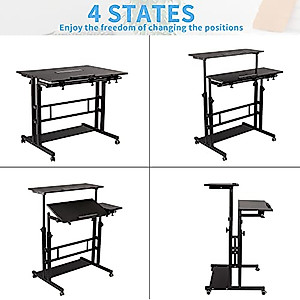 SIDUCAL Mobile Stand Up Desk, Adjustable Laptop Desk with Wheels Storage Desk Home Office Workstation, Rolling Table Laptop Cart for Standing or Sitting, Black