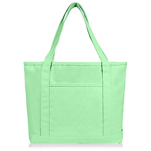 DALIX 20" Solid Color Cotton Canvas Shopping Tote Bag in Mint Green