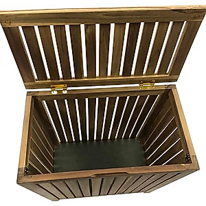 Genuine Teak Wood Spa Style Full Size Hamper, Top Load Double Hinged Lid, Slat Panel Woodgrain Finish, 19.75 Inch Width x 11 inch Depth x 26 Inch Tall