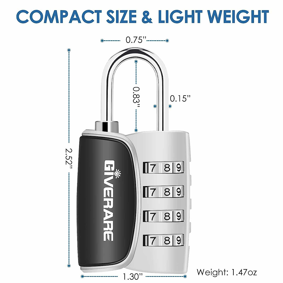 GIVERARE 2 Pack Combination Lock, 4-Digit Padlock Keyless, Resettable Luggage Locks for Backpack, Gym & School & Employee Locker, Weatherproof Travel Lock for Fence, Backyard Gate, Hasp, Case-Silver