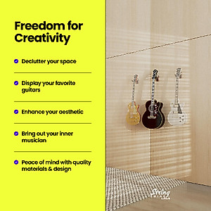 String Swing Guitar Wall Mount, Guitar Hanger, Wall Guitar Mount, Guitar Holder Hook for Wall, Fits All Size Guitars, Acoustic, Electric, Bass, Black Walnut Hardwood - Made in USA