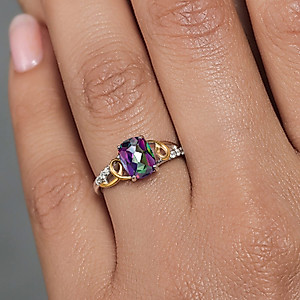 Gem Stone King 10K Yellow Gold and 925 Sterling Silver 8X6MM Cushion Gemstone Birthstone and Lab Grown Diamond Engagement Ring | Wedding Anniversary Promise Ring For Women