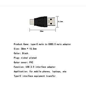 rgzhihuifz Type-C Male to USB3.0 Male Adapter，USB C to USB A 5G 3A Converter, USB 3.1 AM to CM Support Data Synchronization and Charging, Suitable for Mobile Phones, Computers,2-Pack