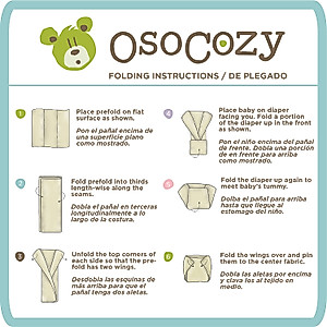 OsoCozy Prefolds Bleached Cloth Baby Diapers, Size 1 (7-15 lbs), Soft, Absorbent and Durable 100% Natural Cotton, Our Top Selling Diaper Service Quality Prefolds - (6 Pack)