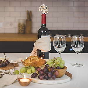 DOITOOL Wine Bottle Stoppers For Glass Bottles Vacuum, Wine Stoppers For Wine Bottles Vacuum Seal Gem Pearls Elephant Animal For Wine& Beverage Plug, Set Of 2