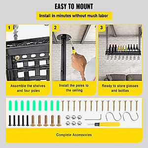 VEVOR Ceiling Wine Glass Rack, 35.8 x 13 inch Hanging Wine Glass Rack, 18.9-35.8 inch Height Adjustable Hanging Wine Rack Cabinet, Black Wall-Mounted Wine Glass Rack Perfect for Bar Cafe Kitchen