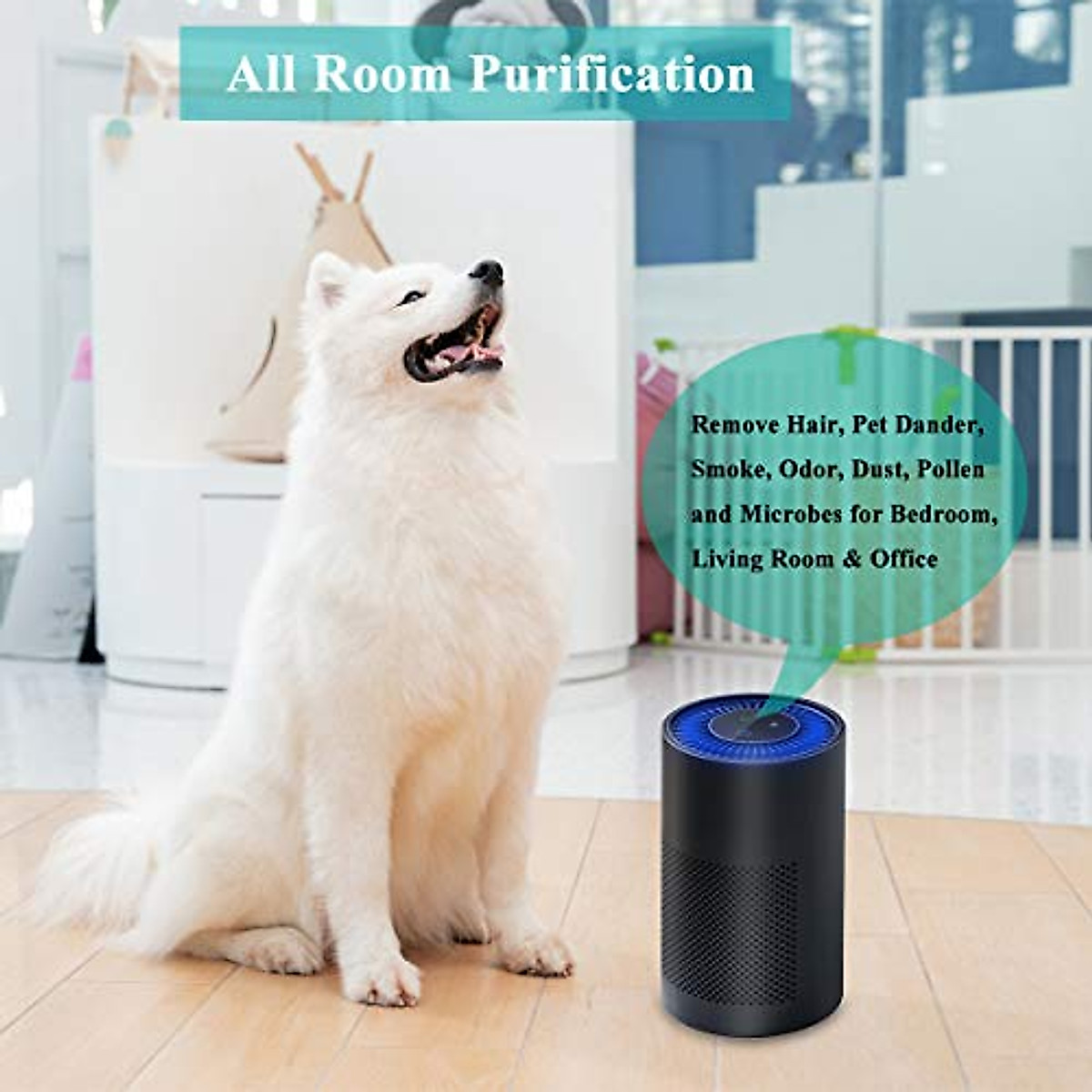 AIIKEE Small Air Purifier for Home Bedroom Office, Quite Sleep Mode True HEPA 3 Stage Filtration for Smoke Dust Pollen,Ozone Free Home Air Cleaner- Blank