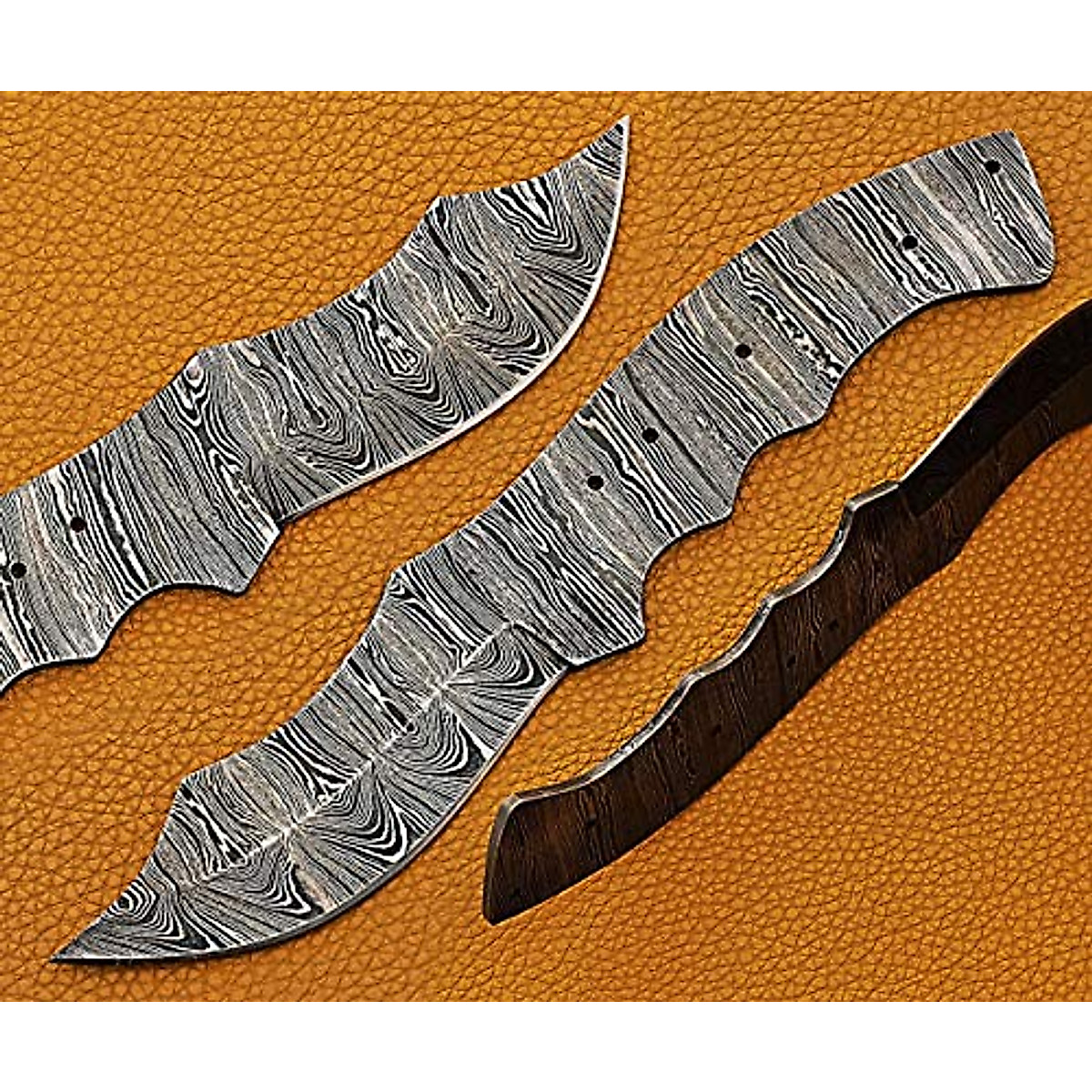 9" Long Dao Blade, Hand Forged Ladder Pattern Damascus Steel Blank Blade, 4.5" Long Blade with 4" Cutting Edge, 4.5" Finger Serrated Scale with 5 pin Holes