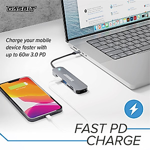 USB C Hub 6 in 1 for MacBook Pro/Air Ipad HP Dell XPS and More Type C Device; 4K HDMI; SD and MicroSD Card Reader 1 x USB 2.0; 1 x USB 3.0 and 1 x USB-C Power Delivery
