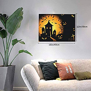 MSGUIDE Wall Art Canvas Halloween Haunted House Decorative Painting for Living Room Bedroom Office (16 Inch X 12 Inch X 1 Panel)