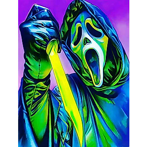 Chuangyi 5D DIY Diamond Art Painting by Number Kits, Horror Movie Round Full Drill Crystal Rhinestone Embroidery Diamond Arts for Home Wall Decor 16X20 inch