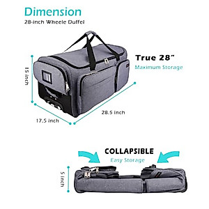 Dance Bag With Garment Rack,28Inch Collapsible Travel Bag,Rolling Garment Bag With Rackl,Rolling Duffle Bags For Hang Clothes,Garment Bag For Dance Competition, Closet Garment Rack,Dance Suitcase,Grey