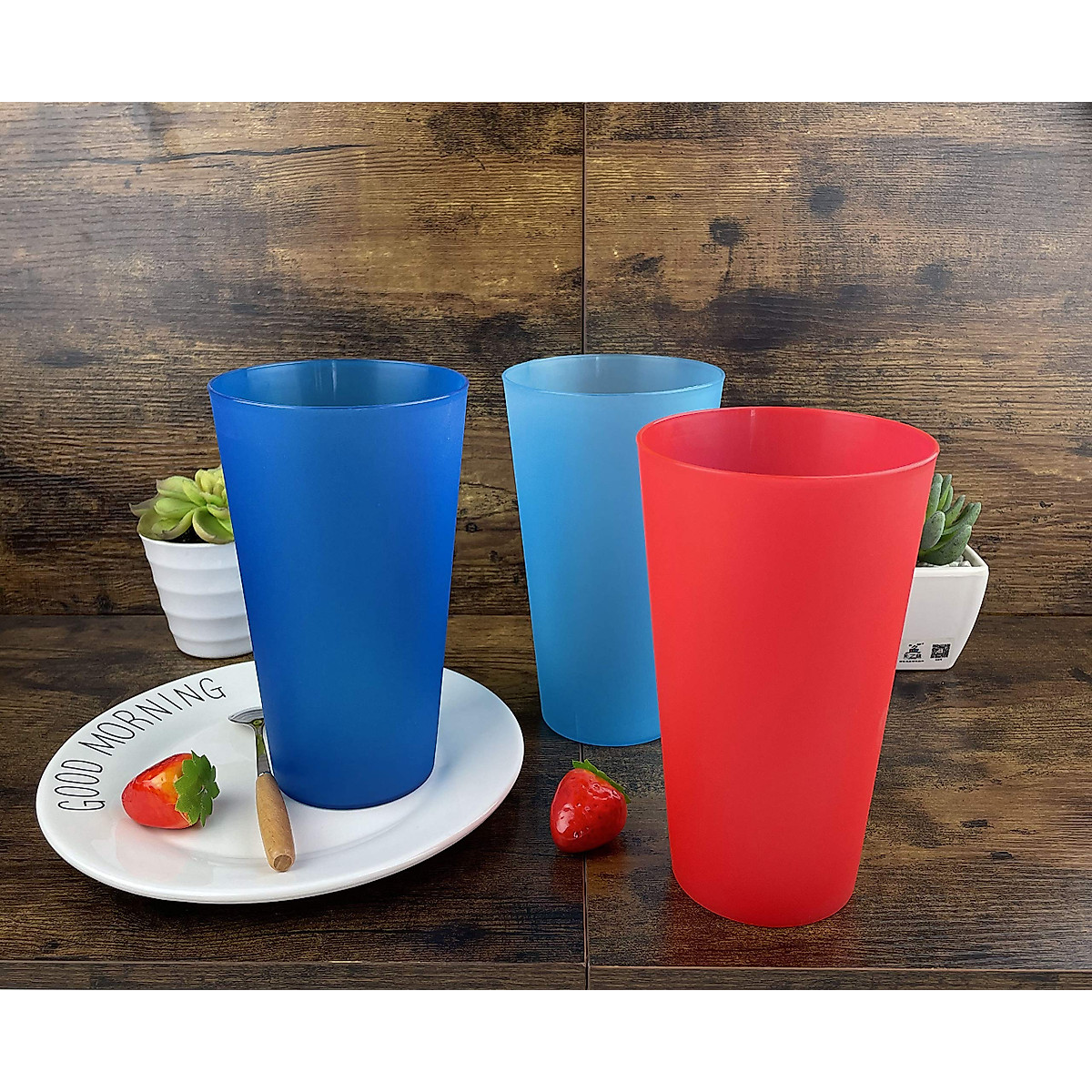 AOYITE Large Plastic Cups Reusable - 32 oz Plastic Tumblers Unbreakable Drinking Glasses set of 12 - BPA Free Dishwasher Safe Big Plastic Cups for Kids Kitchen Camping Party Outdoor