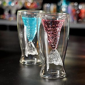INTOWALK Creative glass Mermaid glass Spirit glass Double glass Red wine glass Bar night mixing glass Cocktail glass Set of 2 pieces (Transparent fish tail)