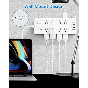 Surge Protector Power Strip 10 ft, Extension Cord with Multiple outlets, 16 Outlets Extender with 4 USB Ports, Large Power Strip with Long Cord, Wall Mountable, Flat Plug for Desktop Office Dorm Room