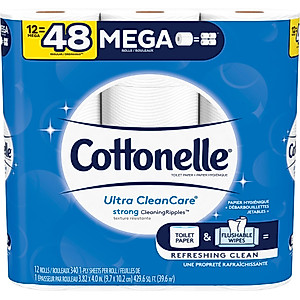 Cottonelle Ultra CleanCare Toilet Paper, 12 Mega Rolls, Strong Bath Tissue (12 Mega Rolls = 48 Regular Rolls)