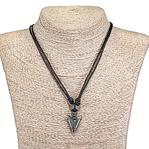 BlueRica Arrowhead on Adjustable Black Cord Necklace (Old Silver Finish)