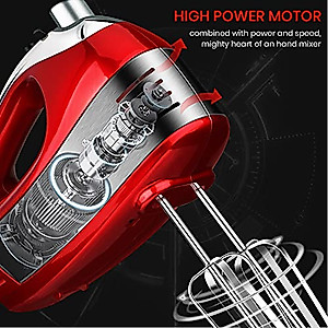 Hand Mixer Electric,HOMEJOY Upgrade 5-Speed Hand Mixer with Turbo,Kitchen Hand Held Mixer with Box,5 Stainless Steel Accessories, for Egg, Cake, Cream, Dough,Red