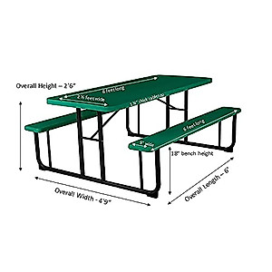 Norwood Commercial Furniture Blow- Molded Plastic Picnic Table, Green/Black, NOR-PTBM7260-6-10, 72"D x 57"W x 30"H
