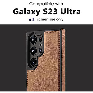 VIVINIKO for Galaxy S23 Ultra Case Leather, Thin Flexible Soft Grip Luxury Vgean Cover for Men, Protective Slim Kickstand Shockproof Phone Cases for Samsung S23 Ultra 5G 6.8" (2023) (Brown)