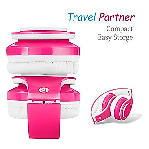 Kids Bluetooth Headphones 85db/110db Volume Limit Wireless/Wired Aux Port Foldable Noise Protection Over-Ear Build-in Mic Headphones for Kids Adults Travel School Phone Pad Tablet PC Pink