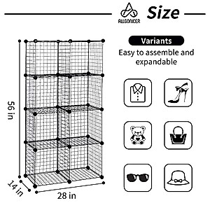 14"x14" Wire Grid Shelf Cubes, Patented Design, Sturdy and Long Last, Floor-Stand or Wall-Hang, Easy DIY Assembly (Black, 8Cubes)