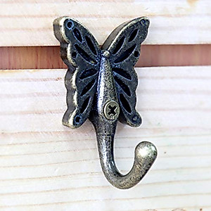 4 PCs Vintage Antique Brass Butterfly Shaped Wall Hooks Wall Mounted Hanger for Coat Cloths Hat Towel (Length 1-3/8-in Width 2-11/64-in)