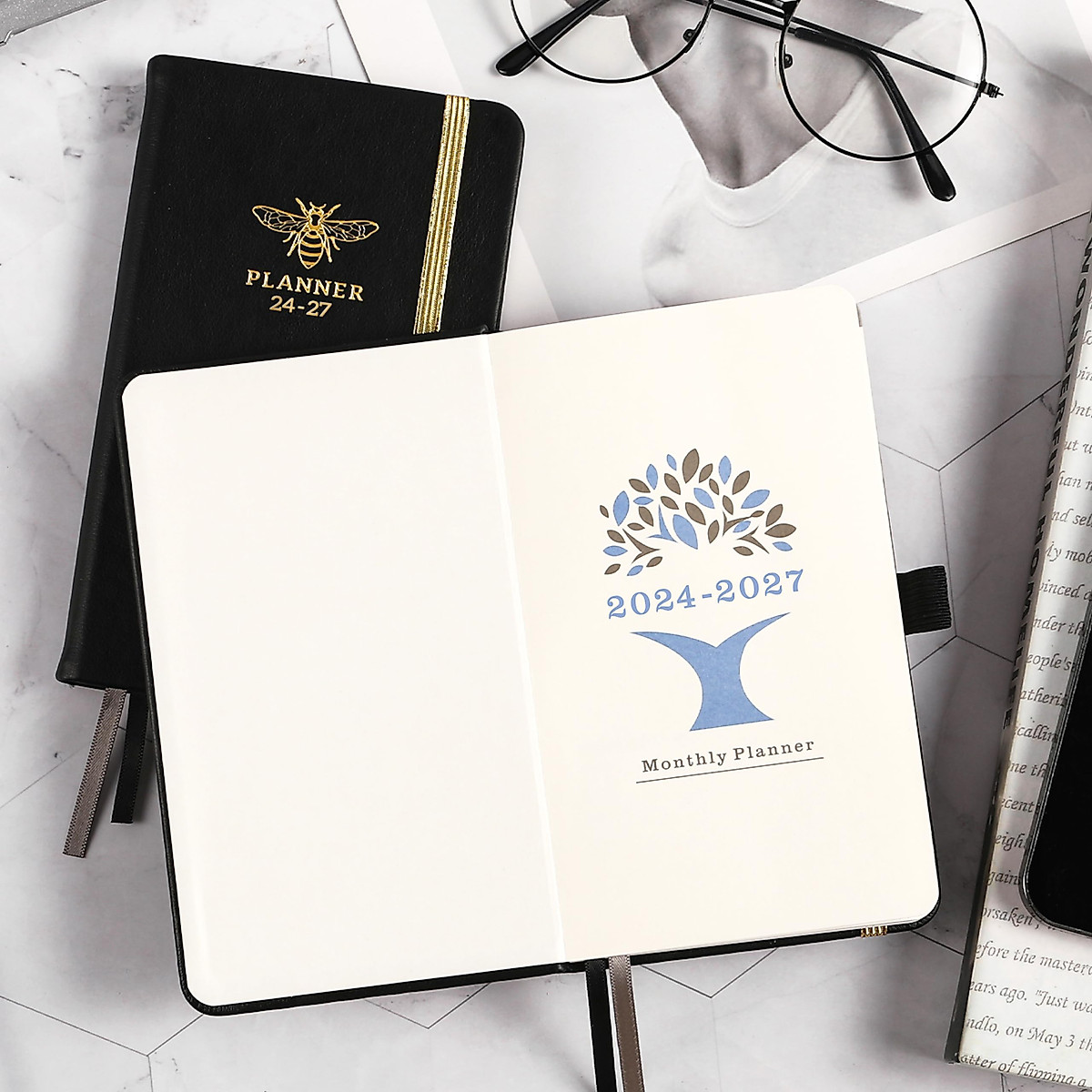 Pocket Planner 2023-2026 - 3 Year Monthly Planner 2023-2026, Jul.2023 - Jun.2026, 6.2" × 4", 3 Year Monthly Planner With 63 Note Page, 2 Bookmarks, Pen Loop, Inner Pocket, Perfect Organizer for Purse - Black Bee
