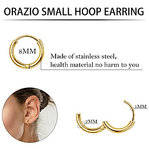 ORAIZO Small Stainless Steel Hoop Earrings for Women 12Pairs Huggie Cartilage Hoop Earrings for Men Helix Daith Tragus Ear Piercings Jewelry for Multiple Piercing Silver Gold Sleeper Earrings