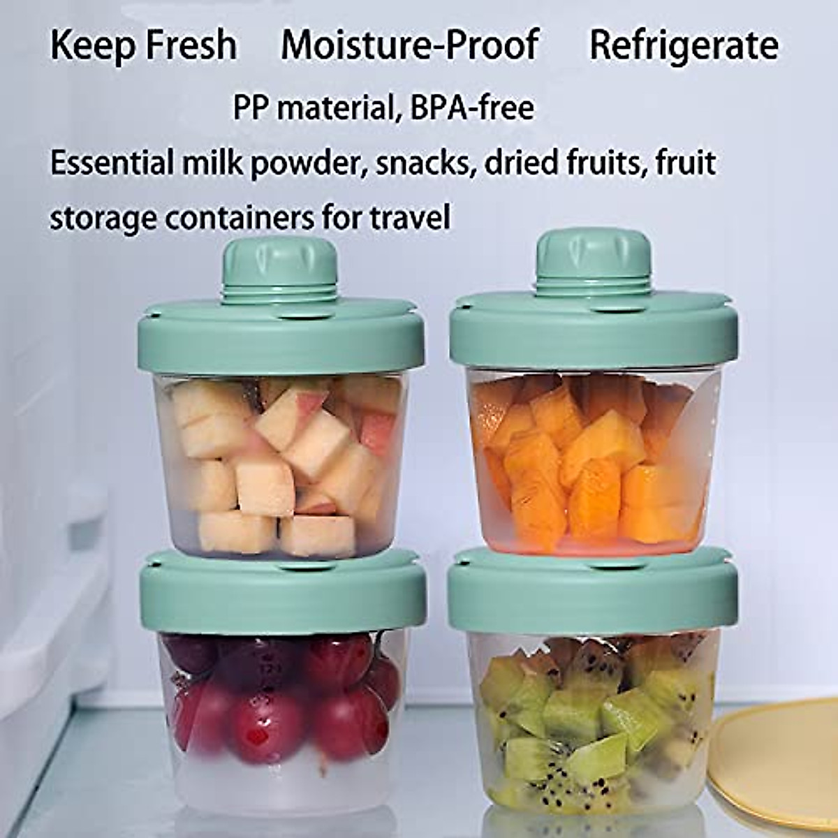 IENYPA 4 Layers Baby Milk Powder Formula Dispenser on The go, Baby Formula Containers for Travel, Formula Holder Mixer, Baby Feeding Snack Storage Container, Portable, Stackable, Non-Spill, BPA-Free