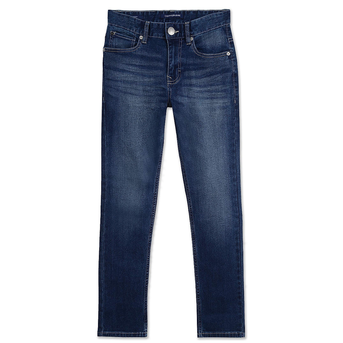 Calvin Klein Boys' Skinny Fit Stretch Denim Jeans, 5-Pocket Style, Zipper Fly & Button Closure, Authentic, 14