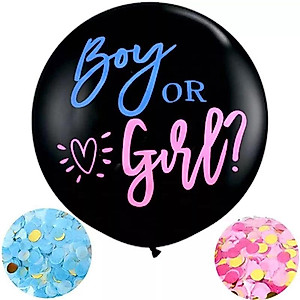 Gender Reveal Balloon with Confetti, 36 Inch Black Balloons x2 with Pink, Blue and Gold hearts Confetti for Boy or Girl Baby Shower Party Supplies Gender Reveal Decorations and Ideas Kit