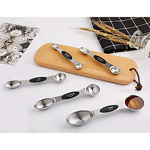Magnetic Measuring Spoons Set of 5 Stainless Steel Dual Sided Stackable Teaspoon for Measuring Dry and Liquid Ingredients