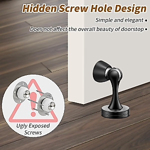 Magnetic Door Stops, Door Stopper Stainless Steel Magnetic Doorstop Brushed Satin Nickel, Black Wall Floor Mounted Door Holder Door Catch for Bedroom Bathroom Kitchen Home Office
