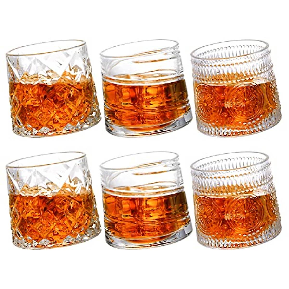 Kingrol 6 Pack Whiskey Glasses, 8.5 oz Spill-Resistant Old Fashioned Glasses, Rotatable Glassware Set for Drinking Bourbon, Scotch, Liquor, Cocktails, Beverages