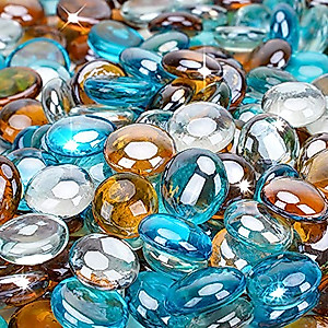 Stanbroil 10-Pound Blended Fire Glass Beads - 1/2 inch Fire Glass Drops Blended Caribbean Blue, Crystal Ice, Caramel Luster for Indoor and Outdoor Gas Fire Pits and Fireplaces