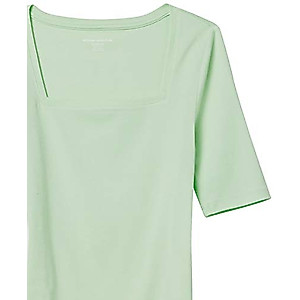 Amazon Essentials Women's Slim-Fit Half Sleeve Square Neck T-Shirt, Green, Medium