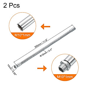 PATIKIL 11.8" Universal Gooseneck Hose, 2Pcs M10 Fine Thread Metal Bendable Hose Flexible Arm Gooseneck Tube Extension for Multifunction DIY, Silver Tone