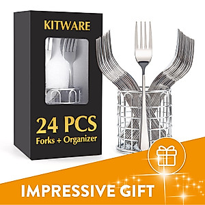 24 Pieces Salad Forks Silverware Set, Stainless Steel Flatware with, 6.8 inch Metal Cutlery for Home Kitchen and Restaurant, Dishwasher Safe