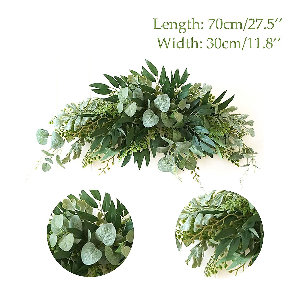 Timpfee Artificial Leaf Swag, 66CM Floral Greenery Swag with Eucalyptus Leaves Hanging Front Door Wreath Flowers for Table Centerpieces Home Indoor Outdoor Window Wall Wedding Arch Party Garden Decor