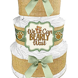 Teddy Bear Diaper Cake - Gender Neutral Baby Gift - Sage Green, 62 Count