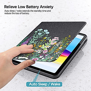 Case for iPad 10th Generation 2022 iPad 10.9 Inch - Multi-Angle Viewing & Auto Wake/Sleep, PU Leather Protective Folio Stand Cover for iPad 10th Gen 10.9 inch 2022, Soft TPU Back, Black Floral