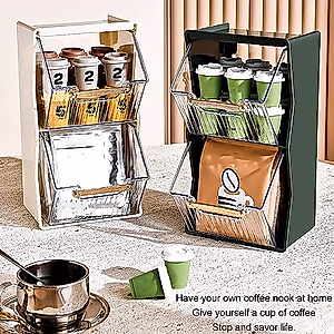 2 Layer Tea Bag Holder, Tea Bag Organizer, Multi Functional Tea Bag Storage Organizer Storage Box for Tea and Coffee Box, Sugar Packets for Kitchen Pantry Cabinets, Countertops