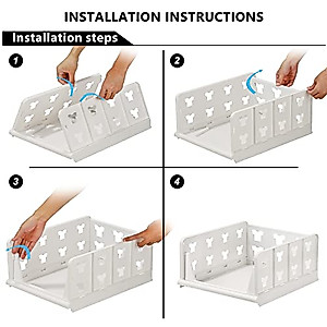 Pitmoly Set of 4 Folding Wardrobe Storage Box, Plastic Stackable Closet Organizer, Foldable Clothes Container Bin Shelf, Suitable for Bedroom, Bathroom, Kitchen, Laundry room (White)