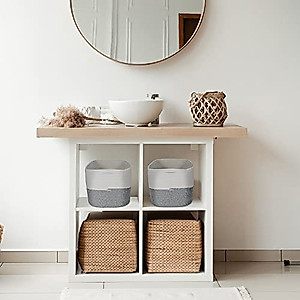 AUSSIY 3 Pack Rope Baskets for Storage Basket, Cotton Rope Woven Basket with Handles. Blanket Basket for Storing Clothes, Toys, Books, Shelves etc, 15''L x 10''W x 9.5''H, Gray/White